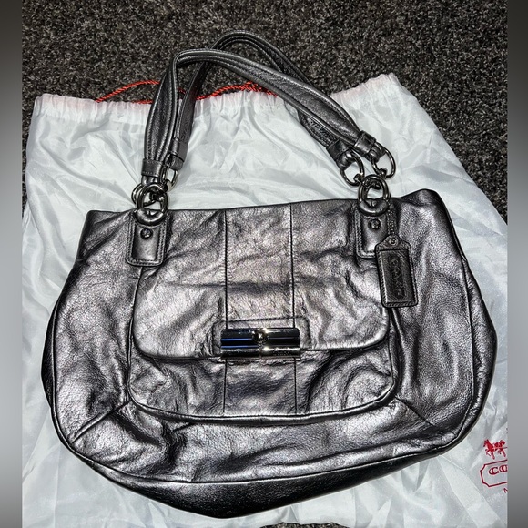 Coach | Bags | Coach Kristin Pewter Leather Metallic Shoulderbag 6814 ...